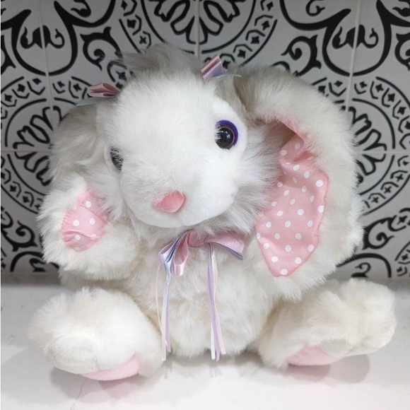 Toys | Vintage Bunny Rabbit Plush Pink Polka Dot Ears Girl White 15 ...